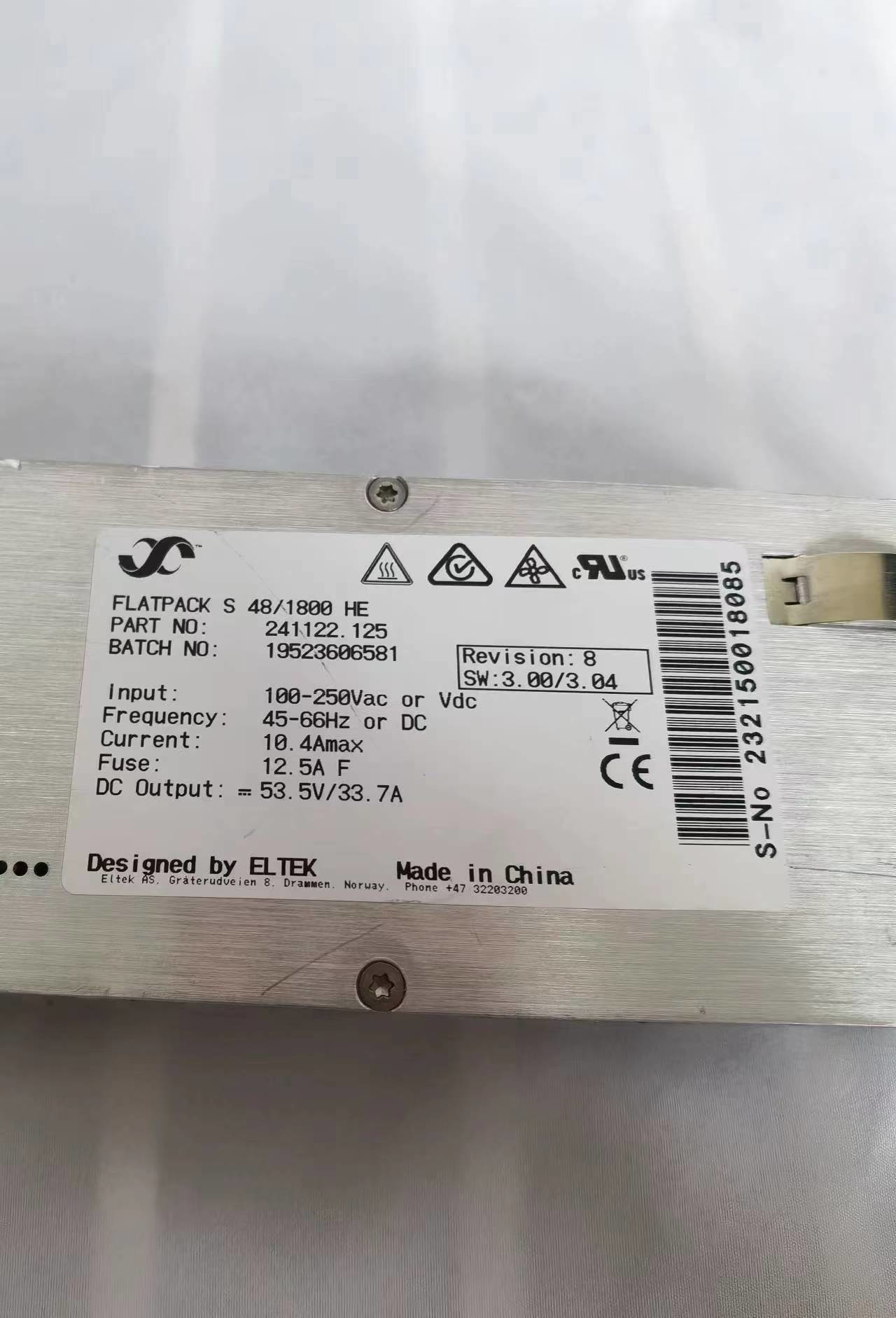 Eltek Flatpack S 48/1800 HE 48V 1800W P/N 241122.125 For CTOS0301.XXX